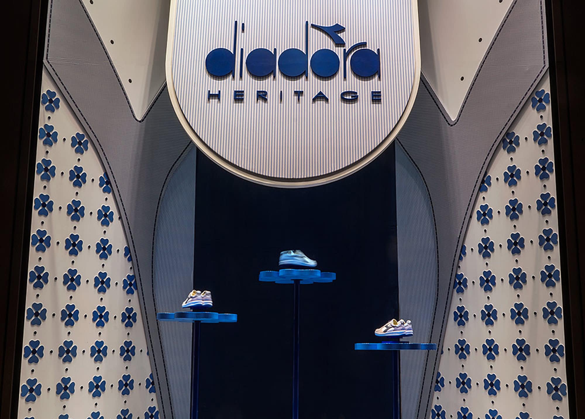 Diadora sneakers on a floating window display - Crealev